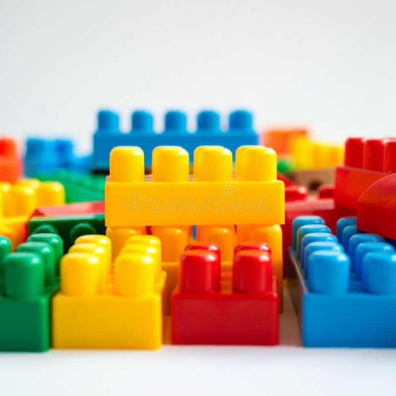 Colorful Interlocking Plastic Toy Bricks are Scattered, Featuring ...