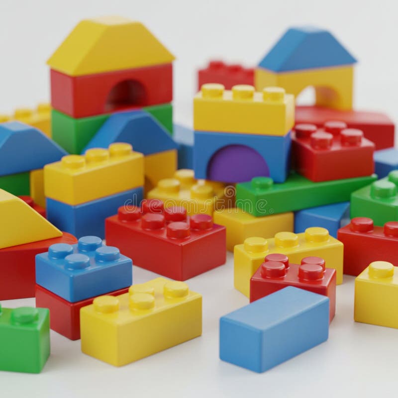 Colorful Interlocking Plastic Toy Bricks Scattered on a White Surface ...