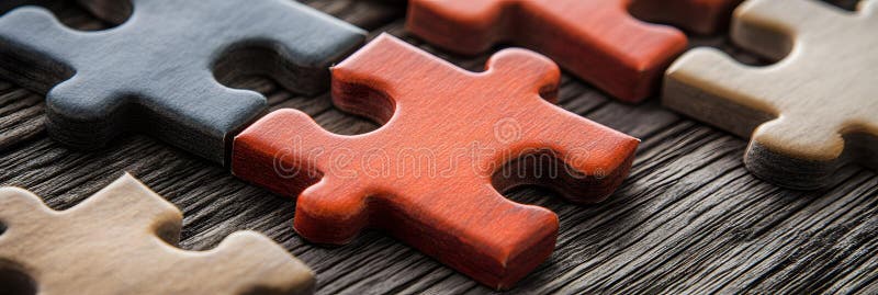 Colorful Interlocking Puzzle Pieces on Wooden Surface Stock ...