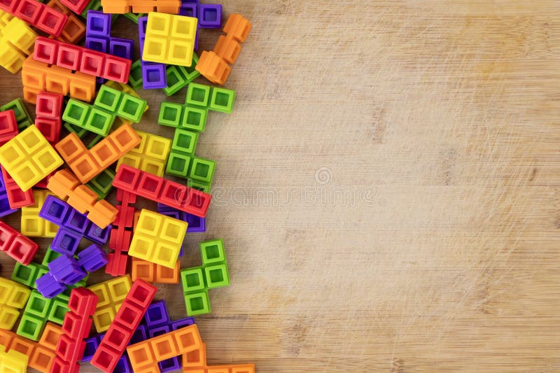 Colorful Interlocking Tower Blocks with Blank Space for Text on Wooden ...