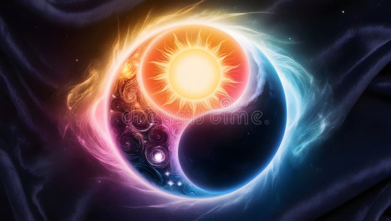 Vibrant Yin Yang with Sun and Moon Energy Balance Stock Illustration ...