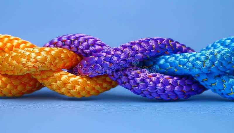 Colorful Intertwined Ropes on Blue Background. Unity, Connection and ...