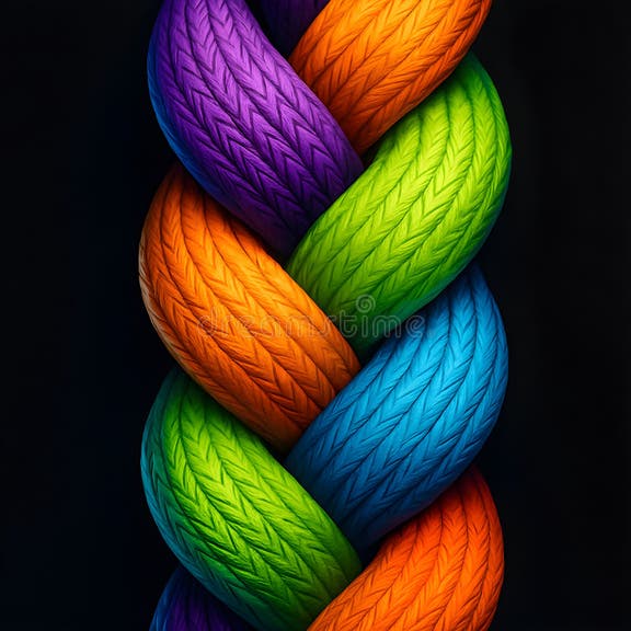 Colorful Intertwined Ropes Creating a Braid on Black Background Stock ...