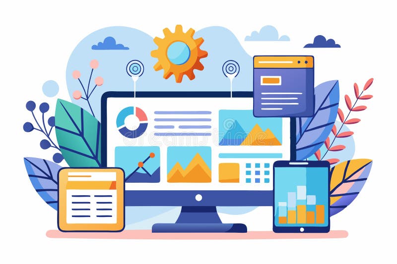 A Colorful Intranet Dashboard Design Displays Analytics, Charts, and Device Graphics for Users ...