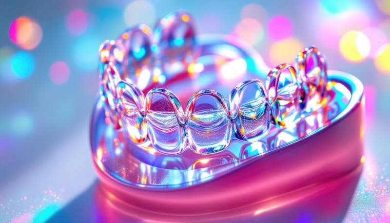 Colorful Invisalign Retainer on Reflective Surface with Bokeh Lights ...