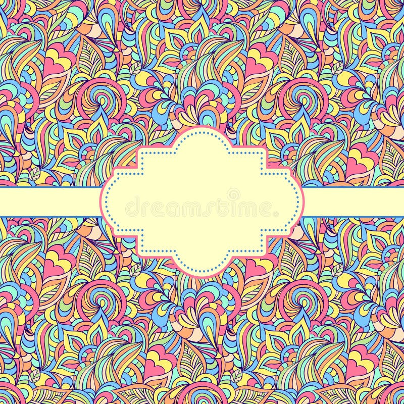 Colorful Invitation Card with Bright Plants, Flowers. Template Frame ...