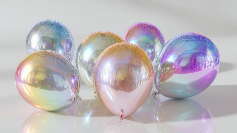 Colorful Iridescent Balloons on Reflective Surface Stock Image - Image ...