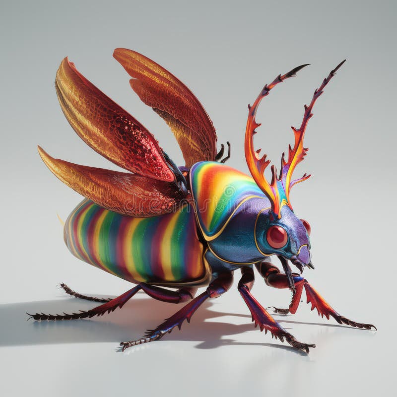 Colorful Iridescent Beetle with Vibrant Wings in Detailed Image Stock ...