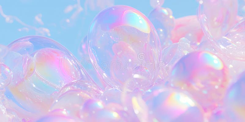Colorful Iridescent Bubbles Against Soft Blue Sky Stock Illustration ...