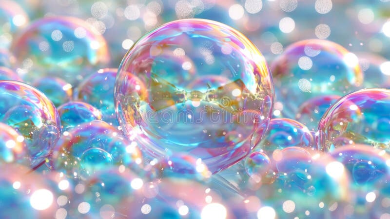 Colorful Iridescent Bubbles Reflecting Light, Creating a Dreamy ...
