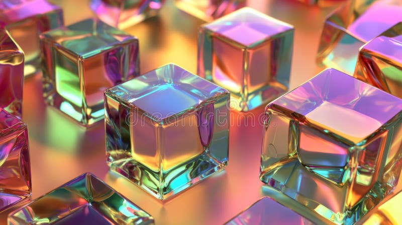 Colorful Iridescent Glass Cubes on Gradient Background Stock ...