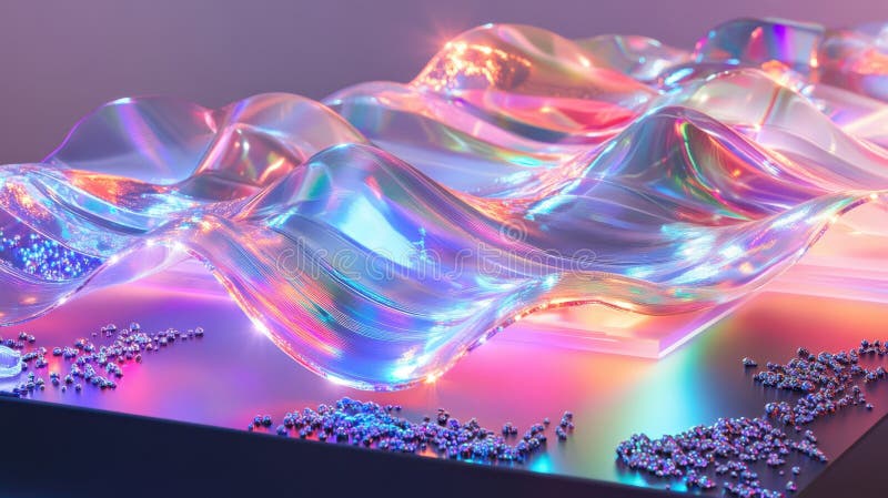 Colorful Iridescent Glass Waves with Metallic Accents Stock ...