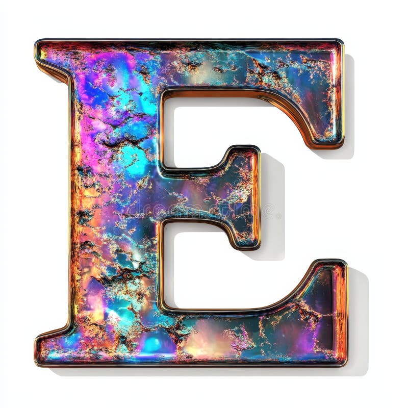 A Colorful, Iridescent Letter "E" with a Glossy Finish and Shadow ...