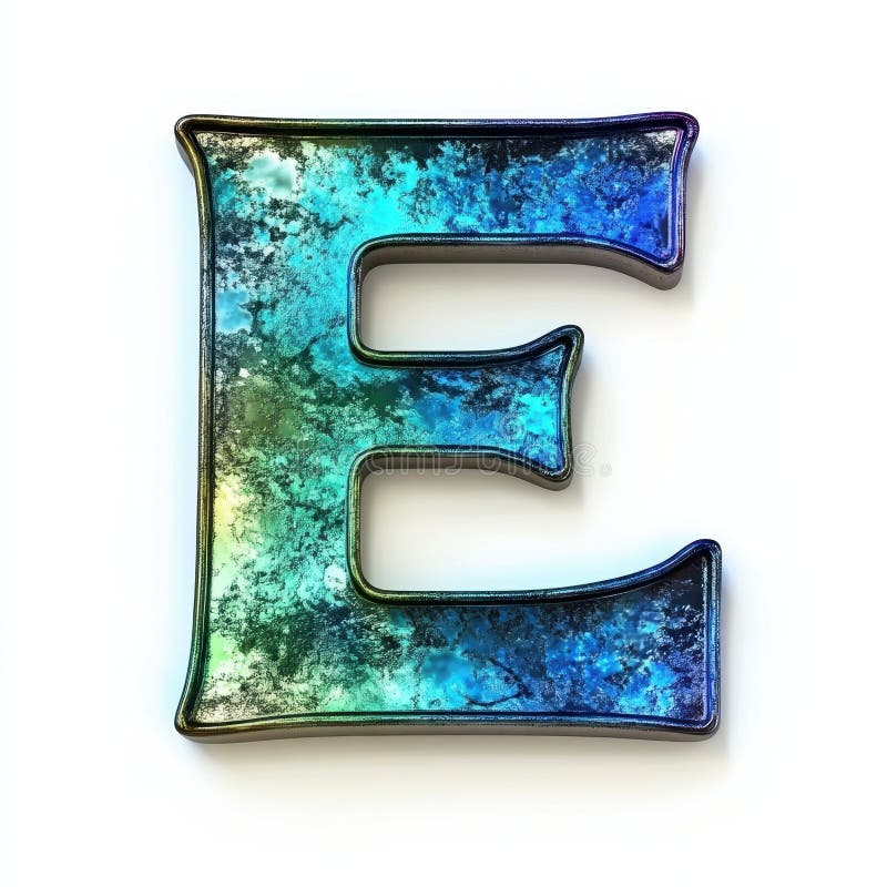 A Colorful, Iridescent Letter "E" with a Textured Surface Stock ...