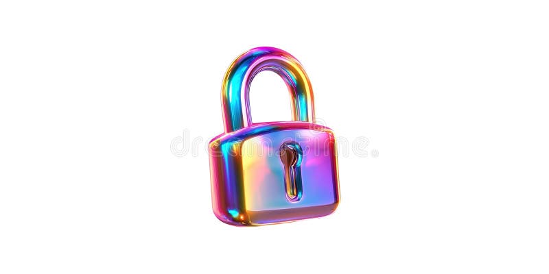 Colorful Iridescent Padlock with Keyhole Isolated on Transparent ...