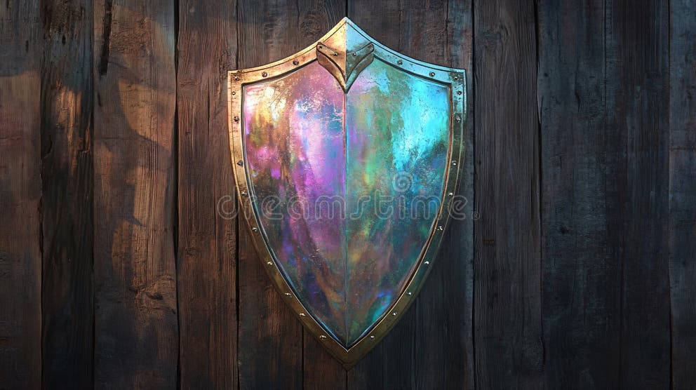 Colorful Iridescent Shield Kid Drawing on Transparent Background Stock ...