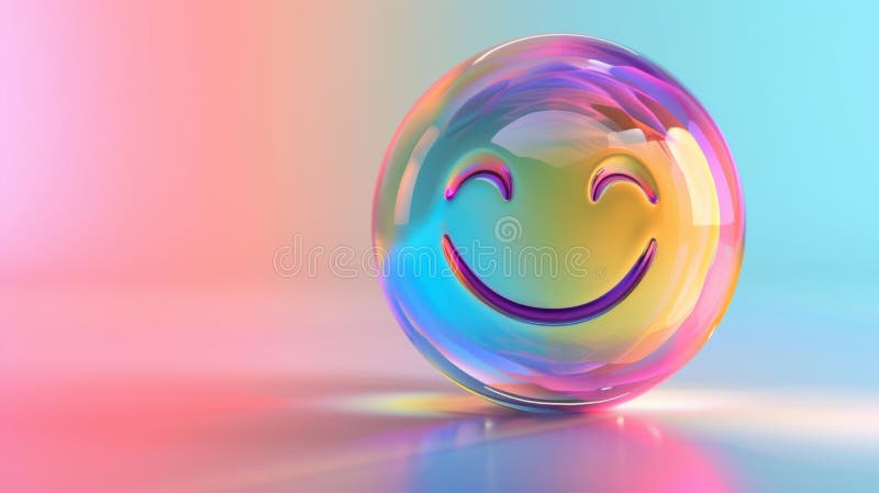 Colorful Iridescent Smiley Face Icon on Pastel Background Stock Photo ...