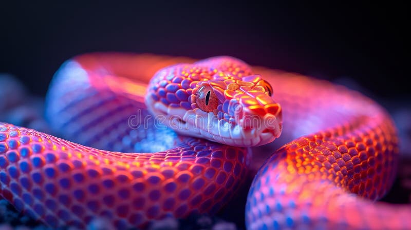 Colorful, Iridescent Snake Coiled with Neon Lighting Stock Photo ...