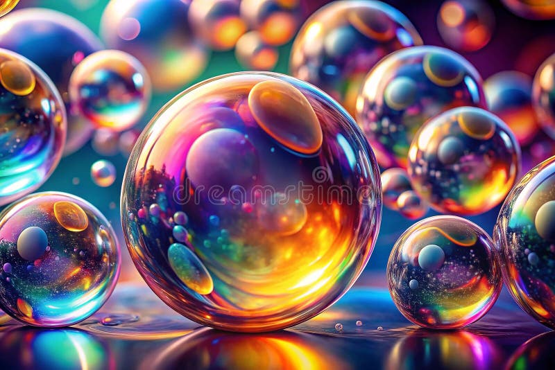 Colorful, Iridescent Spheres in Space Abstract Bubbles in Motion ...