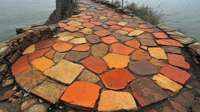 Colorful Irregular Stone Pathway Near Water Stock Illustration ...