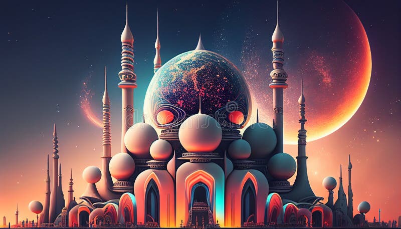 Colorful Islamic Mosque with Space View for Ramadan Background Ai ...