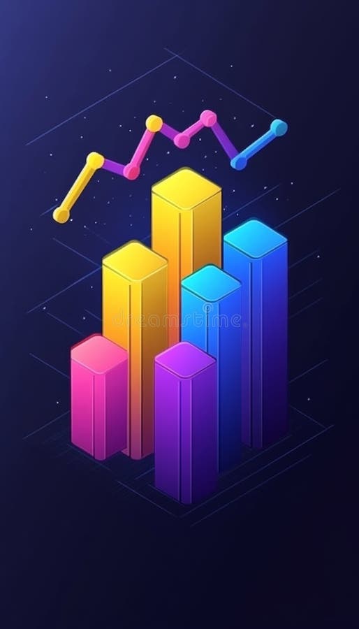 Colorful Isometric Chart with Columns and Line Graph for Business ...