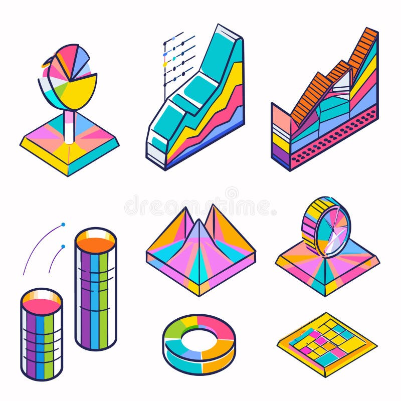 Colorful Isometric 3D Data Visualization Elements. Bright Infographics ...