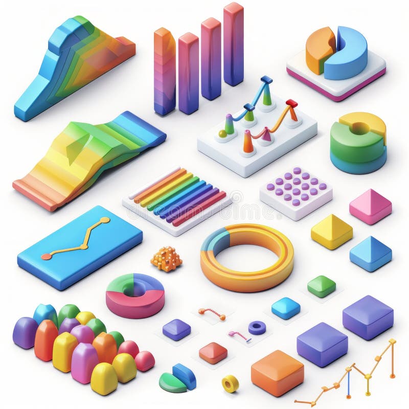 Colorful Isometric Data Visualization Icons and Elements Set Stock ...