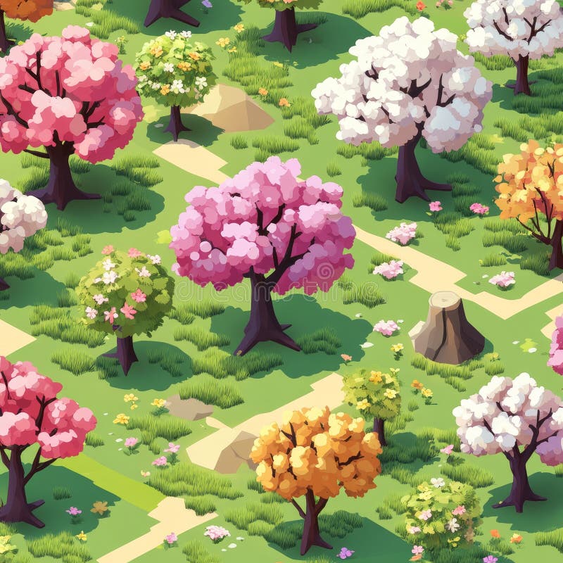 Colorful Isometric Forest with Blossoming Trees and Winding Paths in a ...