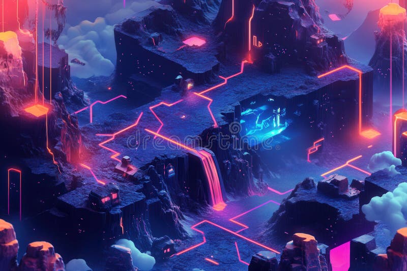 Colorful Isometric Gaming-inspired Background with Dynamic Terrain and ...