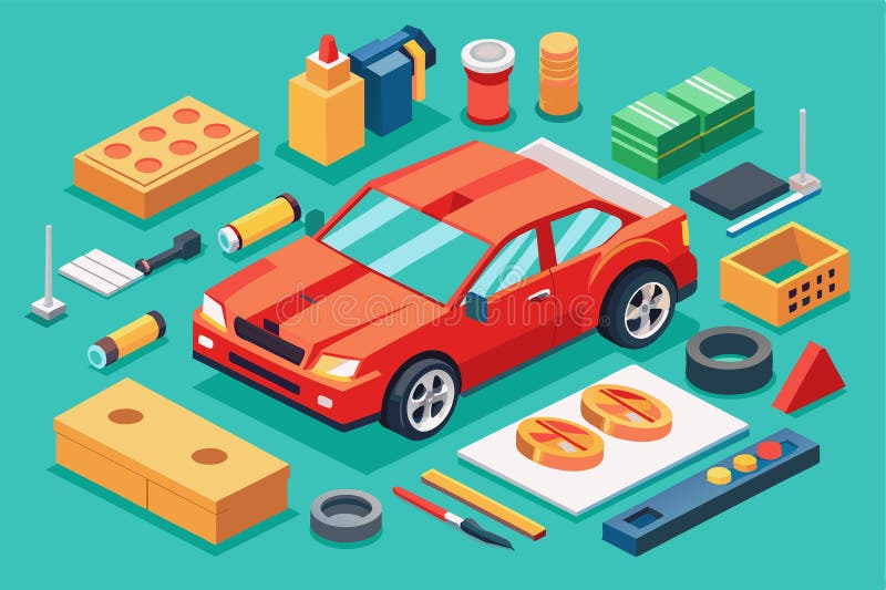 A Colorful Isometric Illustration Showcasing Various Customizable Car ...