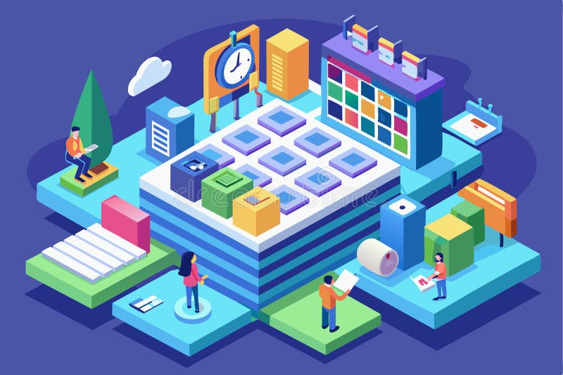 This Colorful Isometric Layout Displays a Customizable Schedule with ...