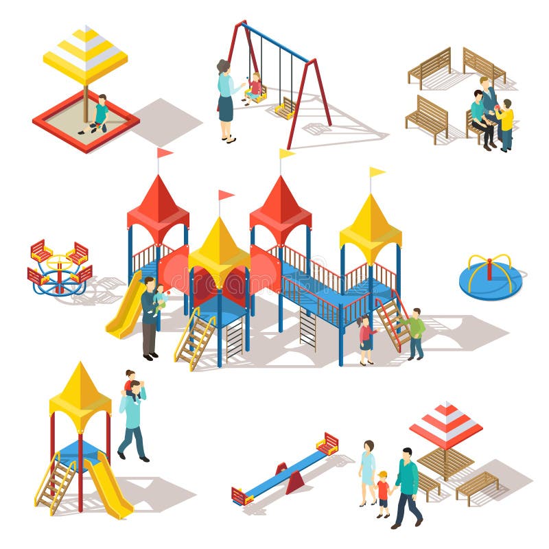Colorful Isometric Playground Elements Set Stock Vector - Illustration ...