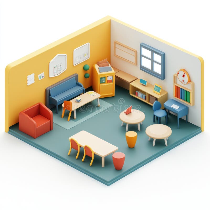 Isometric View of a Colorful and Modern Playroom or Classroom Stock ...
