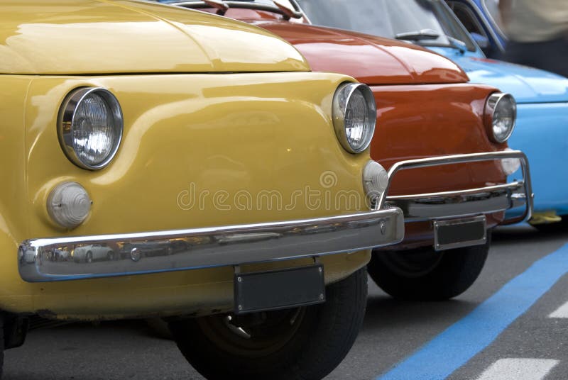 Colorful italian mini cars stock image. Image of acceleration - 9904941