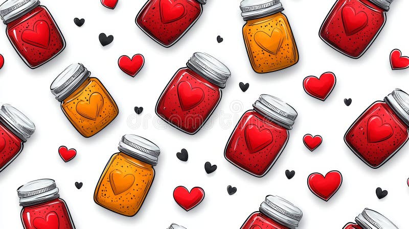 Colorful Jam Jars with Hearts on White Background Design Stock ...