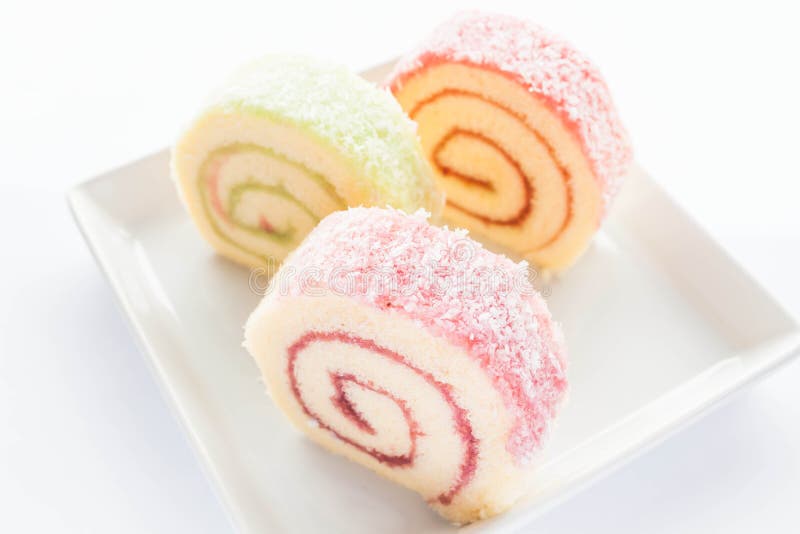Colorful Jam Roll Cakes on the Dish Stock Photo - Image of sugar ...