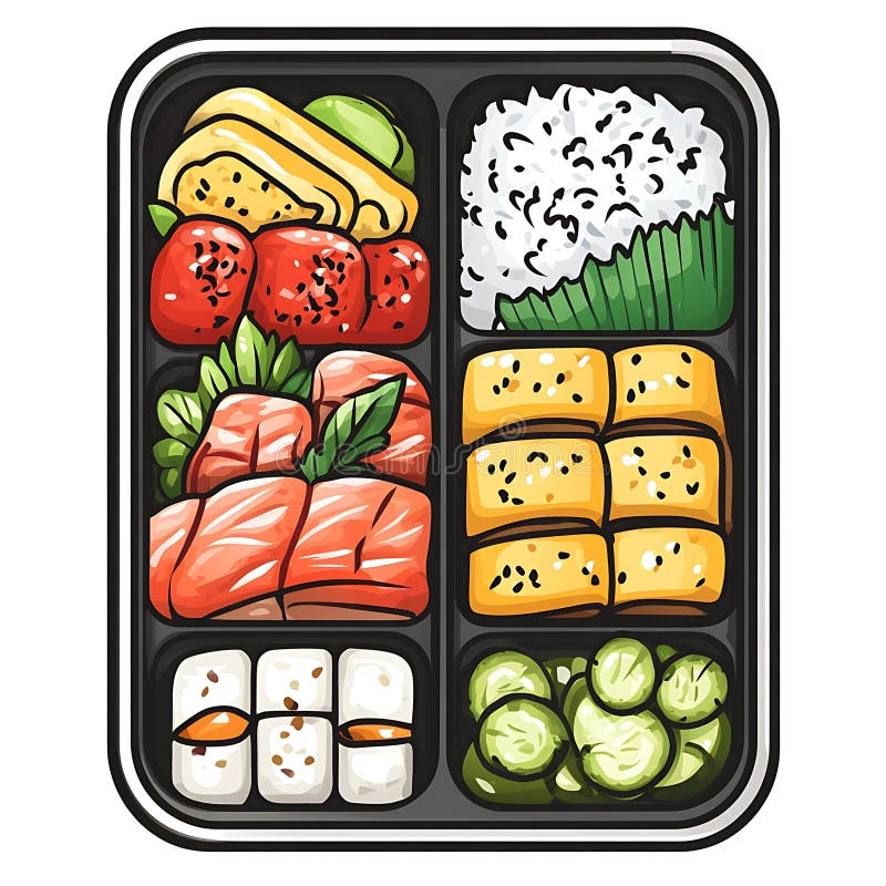 Colorful Japanese Bento Box with Rice, Fish, Egg, and Vegetables Stock ...