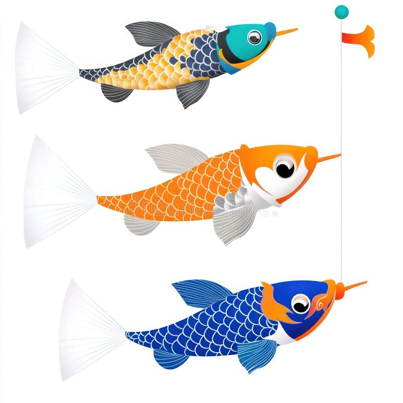 Colorful Japanese Carp Kites with Traditional Patterns and Designs on ...