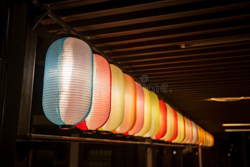 Colorful Japanese Lantern Light at Night Stock Image - Image of decor ...