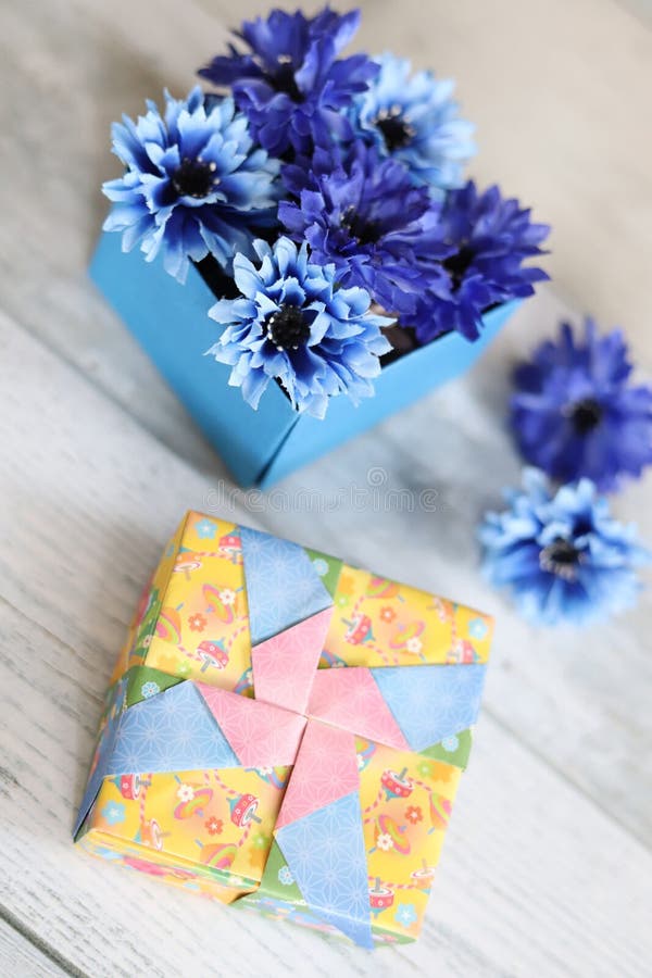 Colorful Japanese Patterned Square Origami Box with Lid Stock Image ...