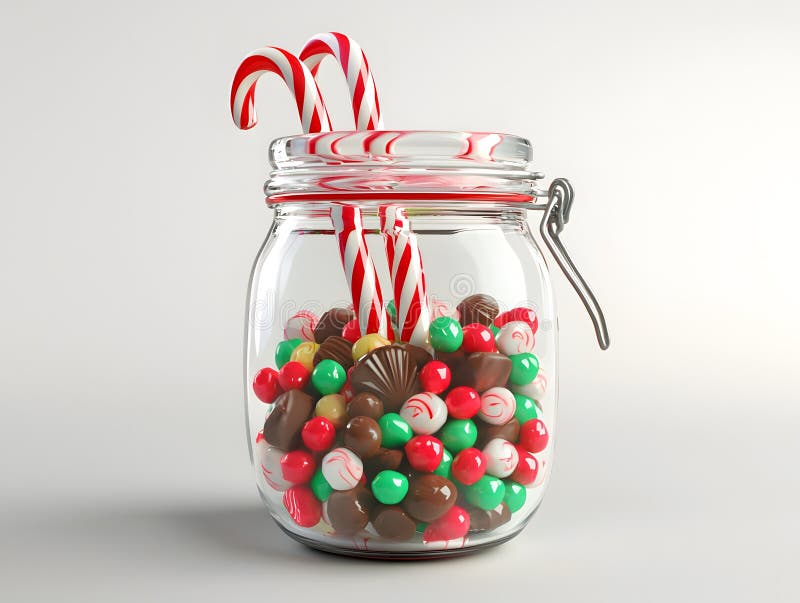 3D Animation Style of a Vibrant Jar Filled with Candy Canes, Gumdrops ...