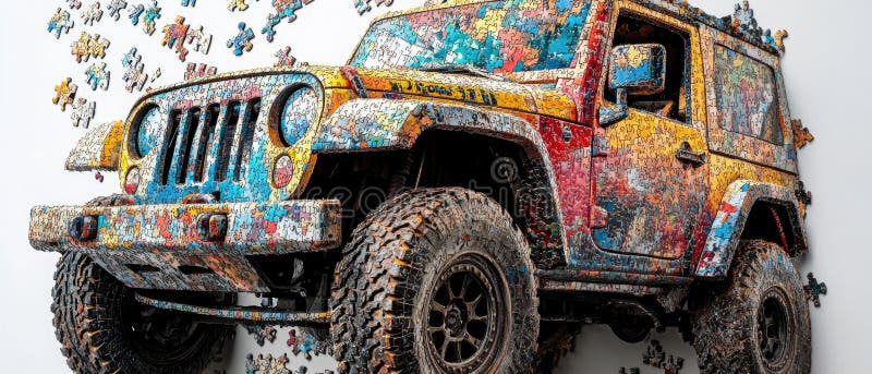A Colorful 4x4 Jeep Made from Jigsaw Puzzle Pieces Stock Illustration ...