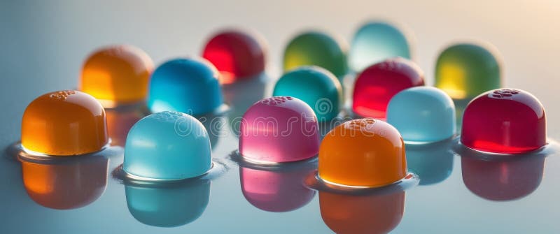 Colorful Jello Domes on Reflective Surface, Macro Shot, Artistically ...