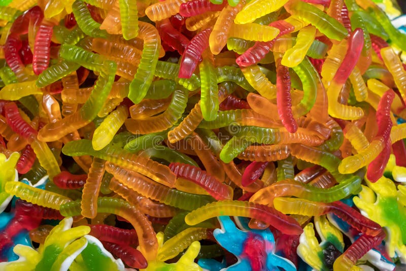 Colorful Jelly Candies in the Form of Worms. Candy Background Stock ...