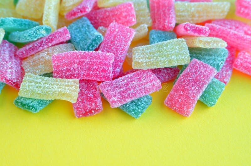 Colorful Jelly Candies on Yellow Stock Photo - Image of jelly, crunchy ...