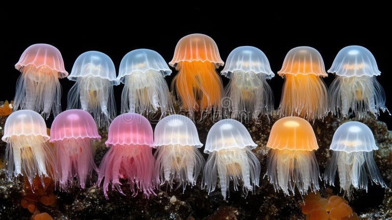 Colorful Jellyfish Group Underwater Macro Photography Stock Photo ...