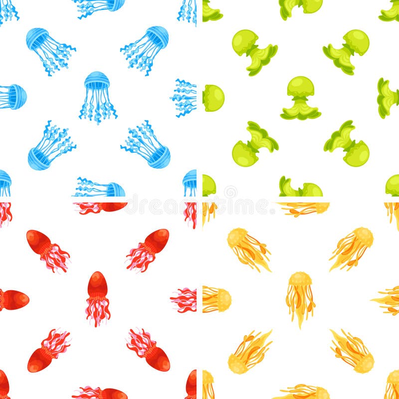 Colorful Jellyfish Swimming Creating a Seamless Pattern Stock Image ...