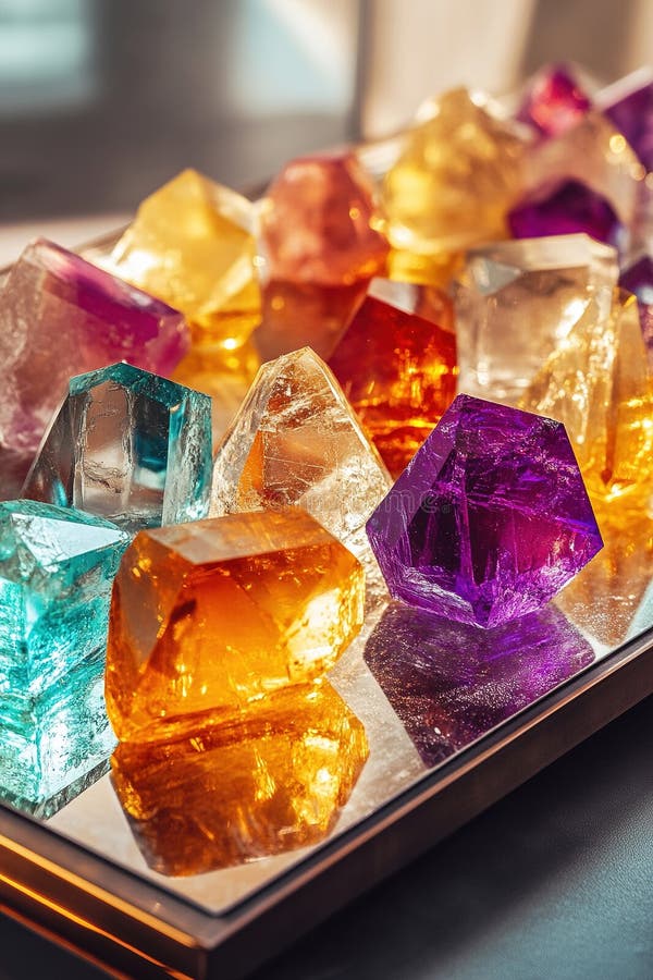 Colorful Jewel-shaped Sugar Crystals are Artistically Arranged on a ...