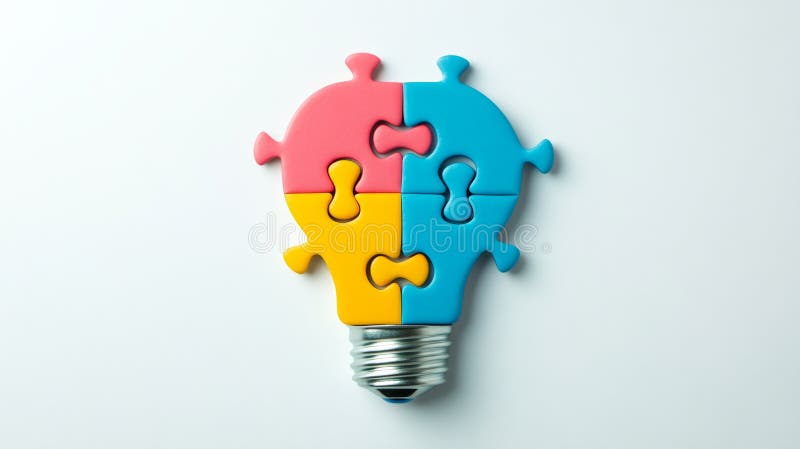 Colorful Jigsaw Puzzle Light Bulb on White Background, Creative Concept ...